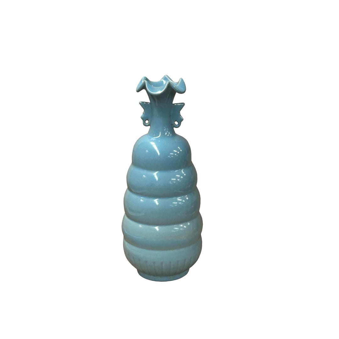 Orient Light Blue Fluted Rim Circle Rings Ceramic Vase Ws4710e - Etsy