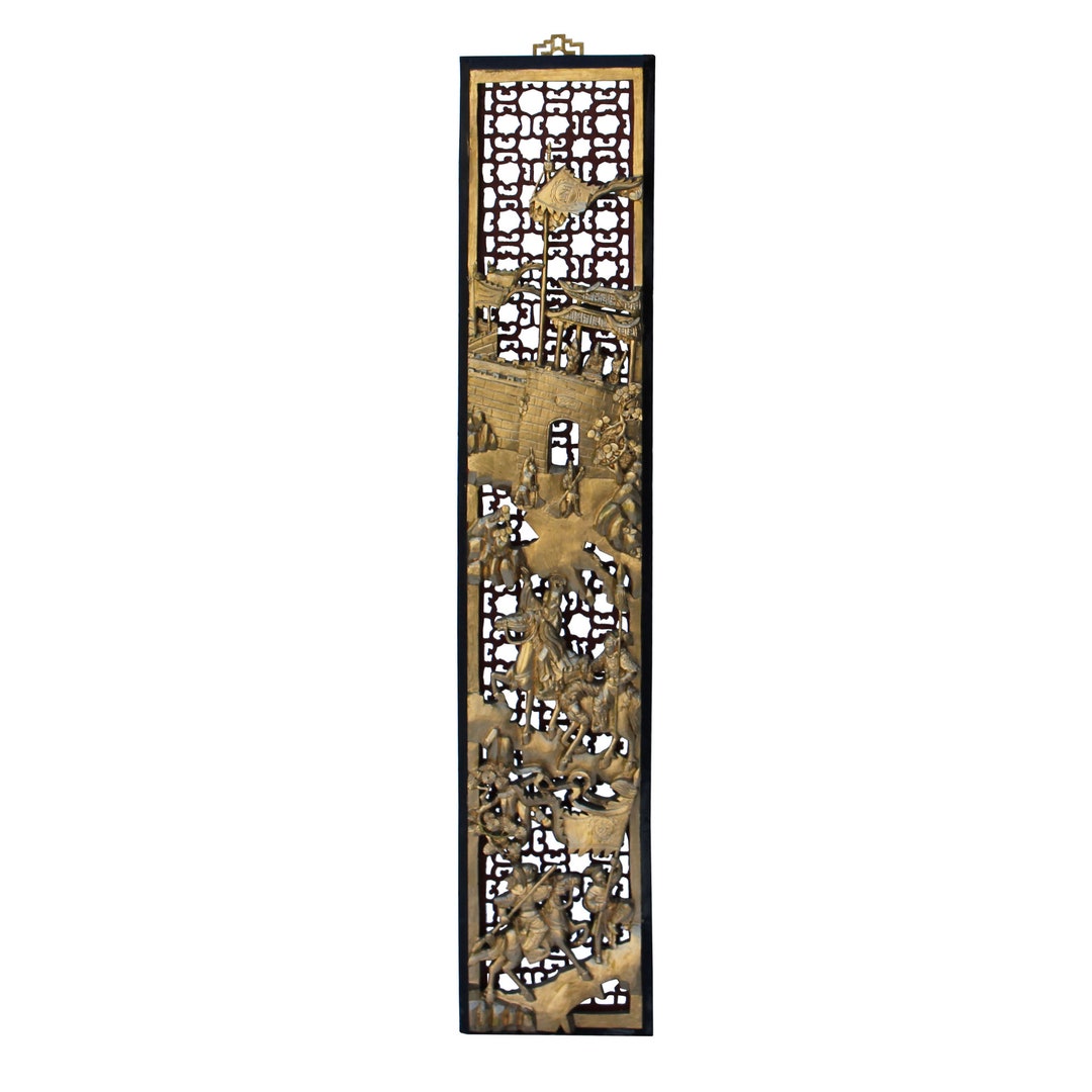 3D Golden Lacquer Wood Carving "story of Ancient Warriors V" Wall Panel ...