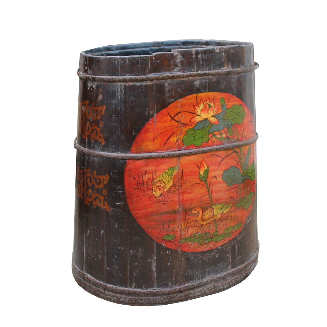 Distressed Chinese Tibetan Barrel Shape Black Floral Bucket - Etsy