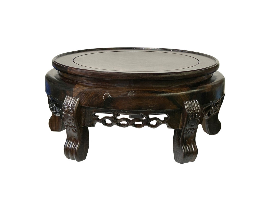 7.5" Display Top Solid Wood Round Shape Stand Easel With Silver Line ...