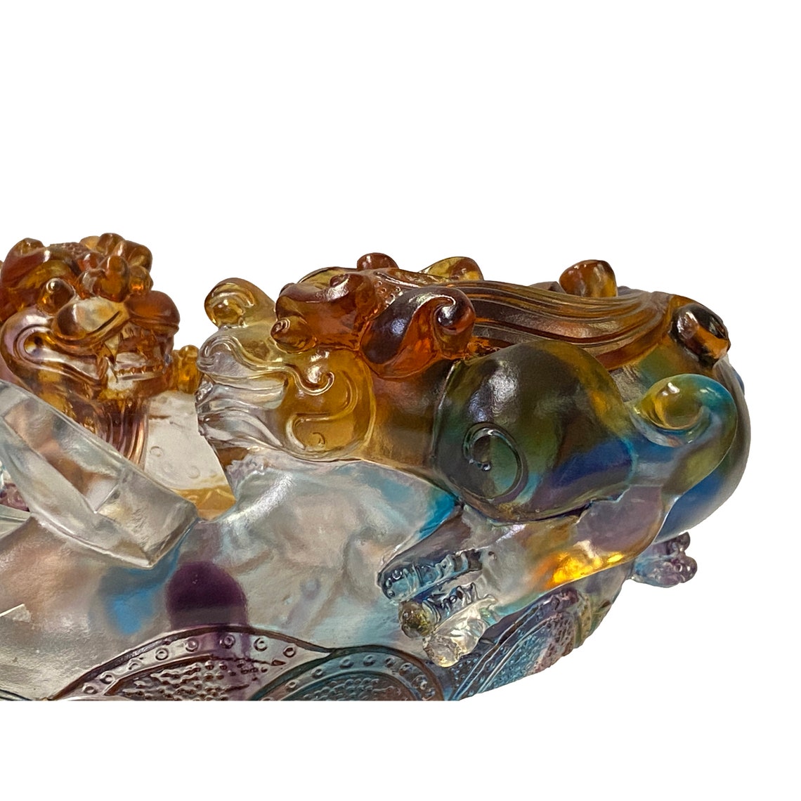 Chinese Liuli Crystal Glass Pate-de-verre Pixiu Dragon Bowl Display ...