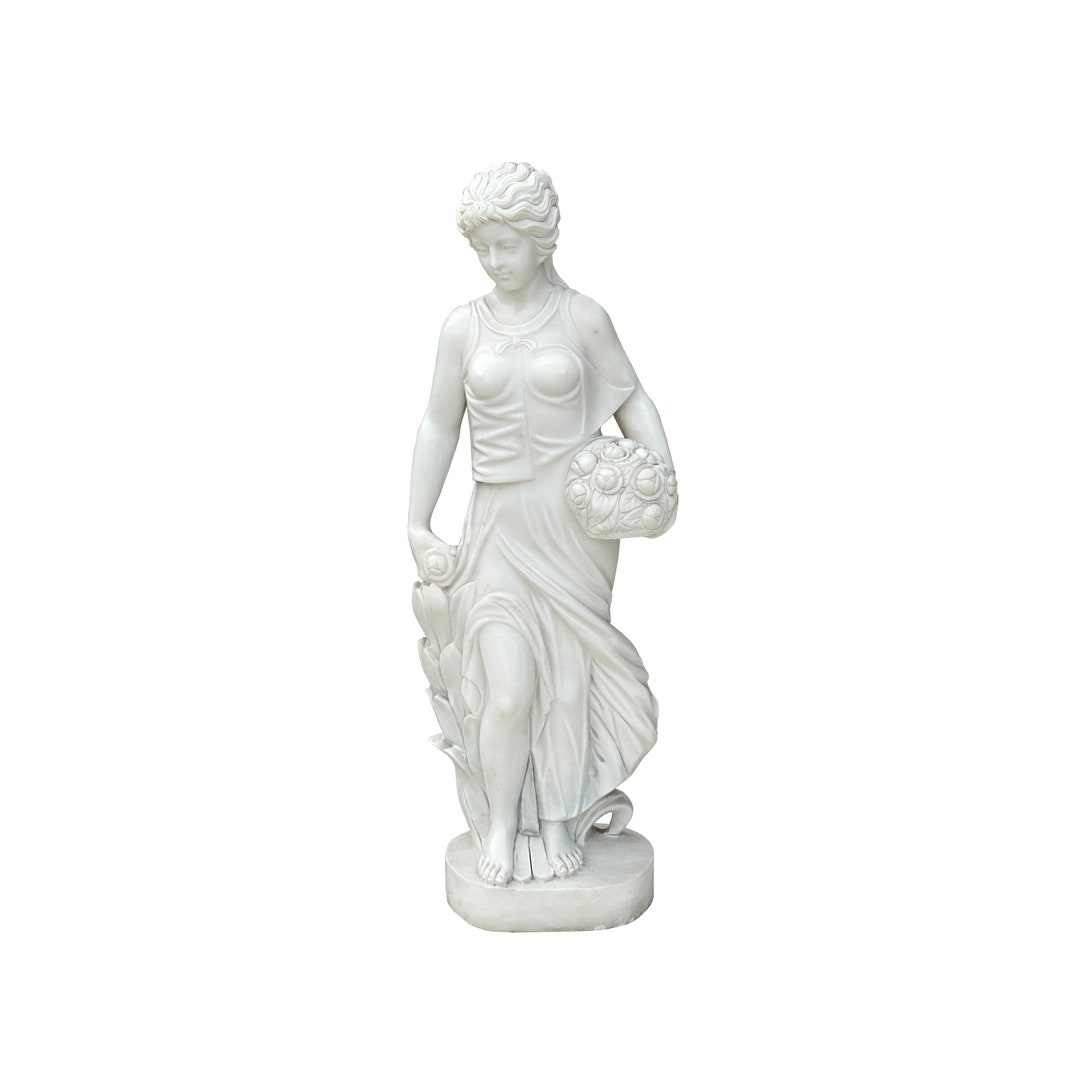 48" White Marble Hand-carved Venus Aphrodite Flower Basket Statue ...