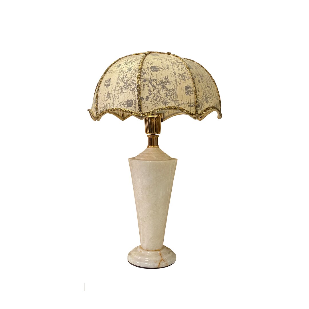 Natural White Cream Marble Stone Round Base Table Lamp Ws3285e - Etsy