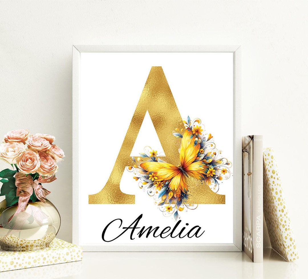 Monogram Letter Wall Decor, Custom Name Girl Nursery Printable Wall Art ...
