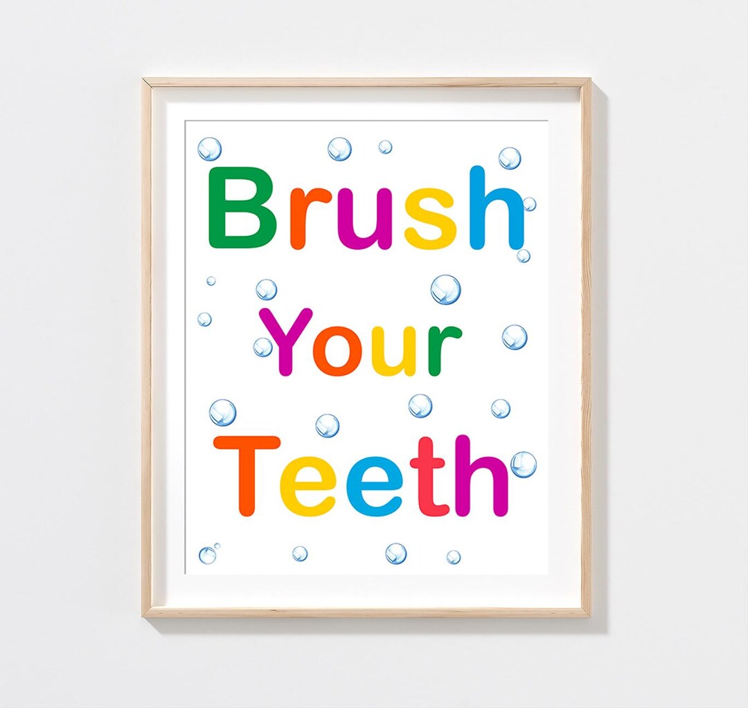 Brush Your Teeth Poster, Kids Bathroom Rules Print, Rainbow Nursery ...