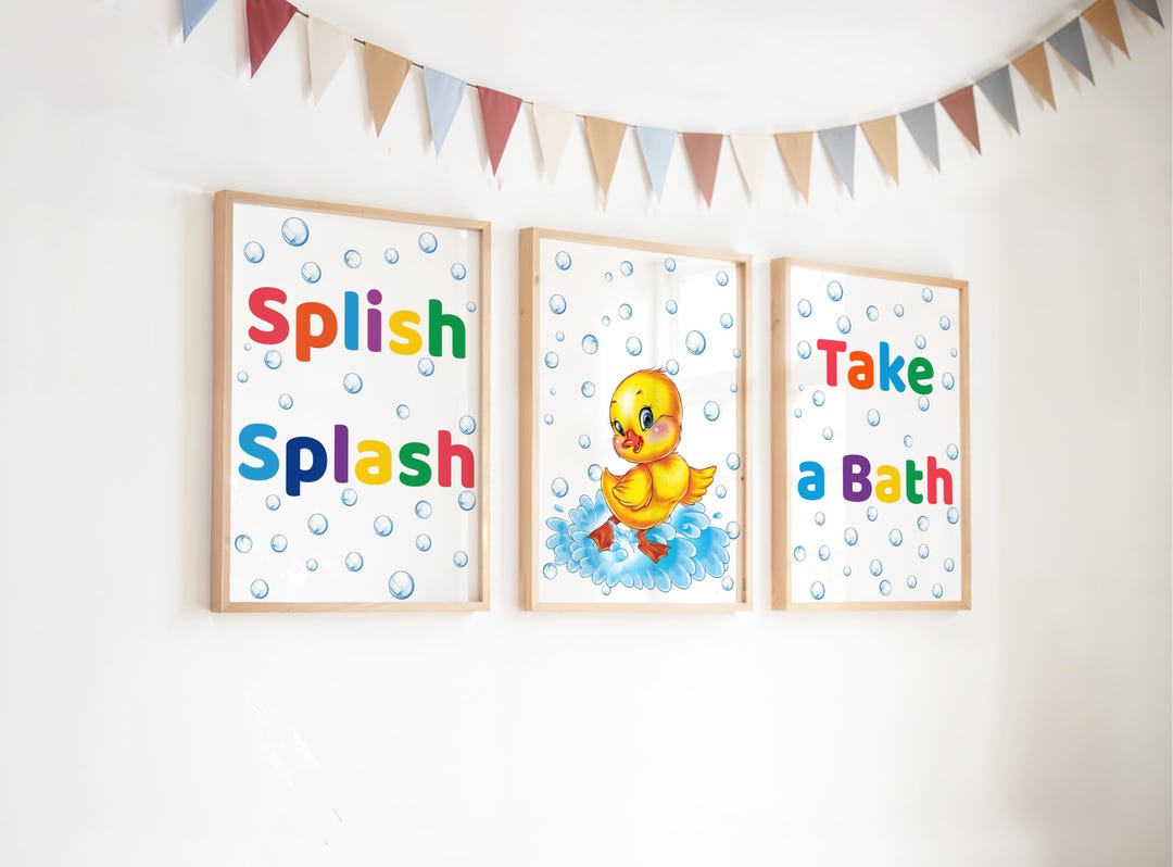 Kids Bathroom Wall Art, Splish Splash Take a Bath, Rainbow Nursery ...