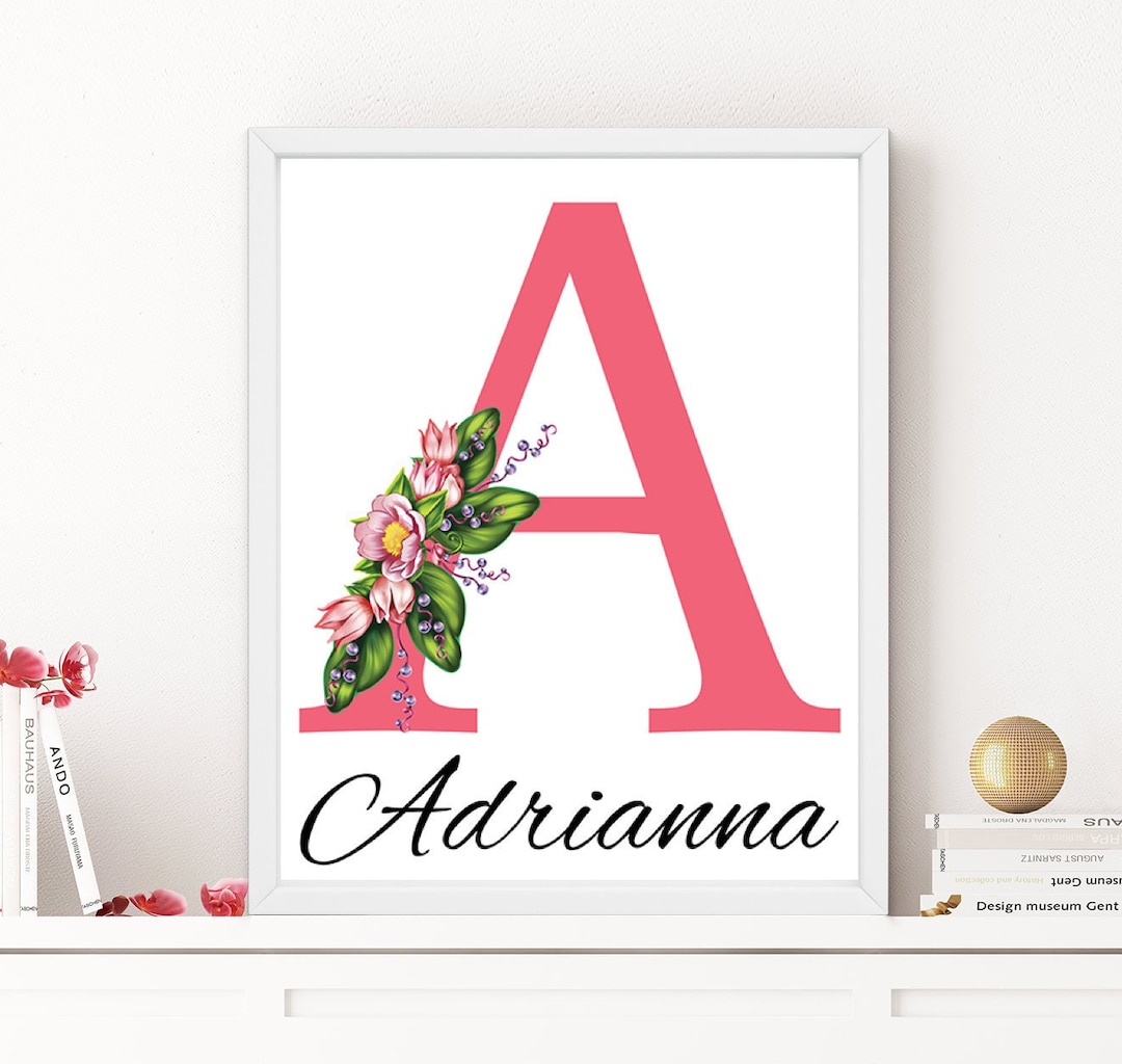 Custom Name Printable, Initial Letter Wall Art for Girl Customized Name ...