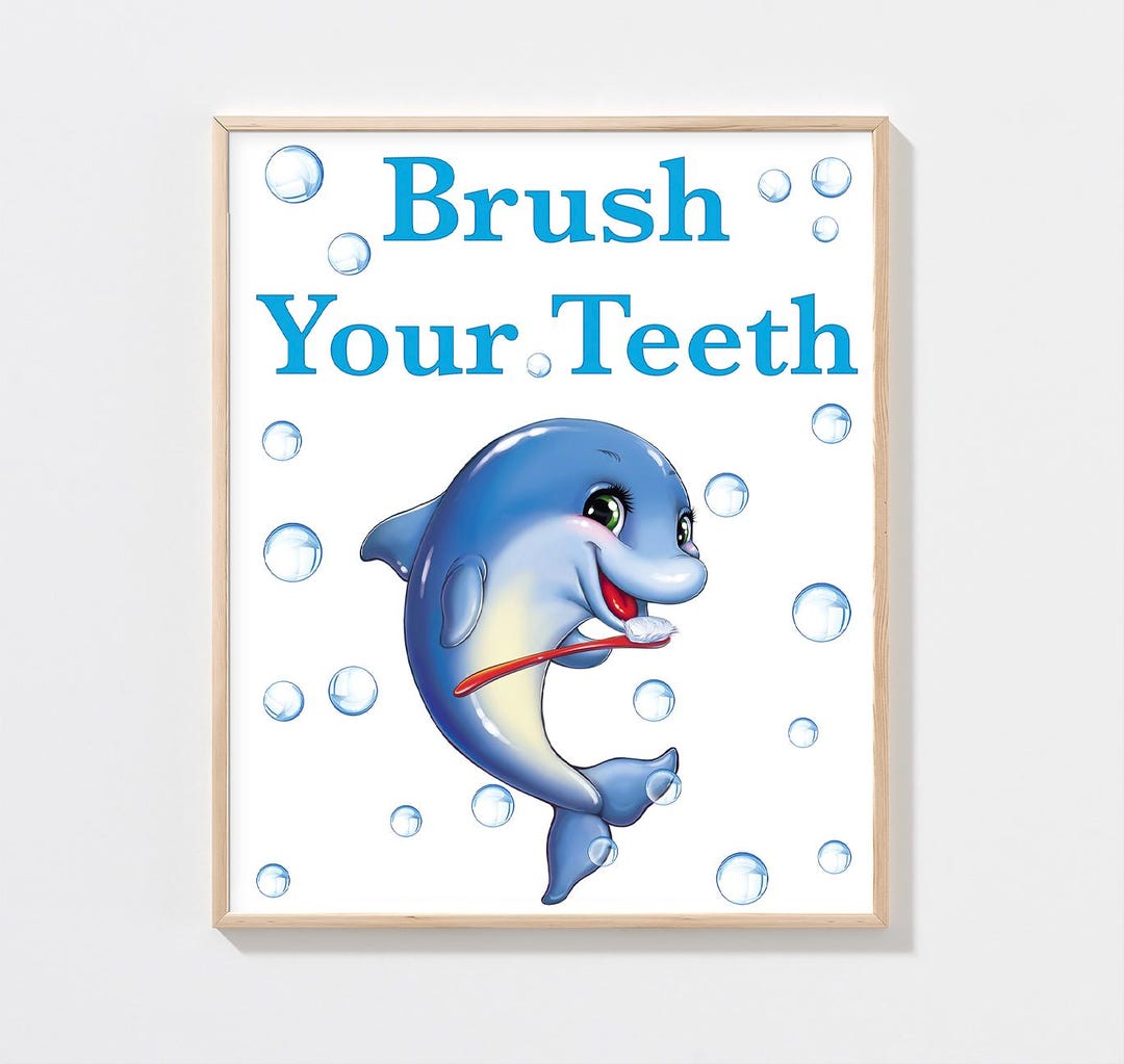Brush Your Teeth Sign, Kids Bathroom Wall Decor, Ocean Animal Nursery ...