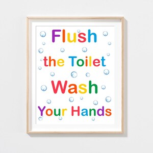 Flush the Toilet Sign, Wash Your Hands Sign, Toddler Kids Bathroom ...
