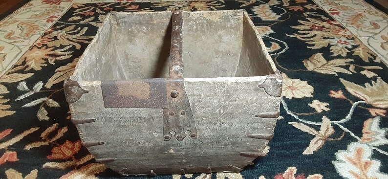 Primitive Antique Chinese Rice Measure Wooden Harvest Bucket Iron ...