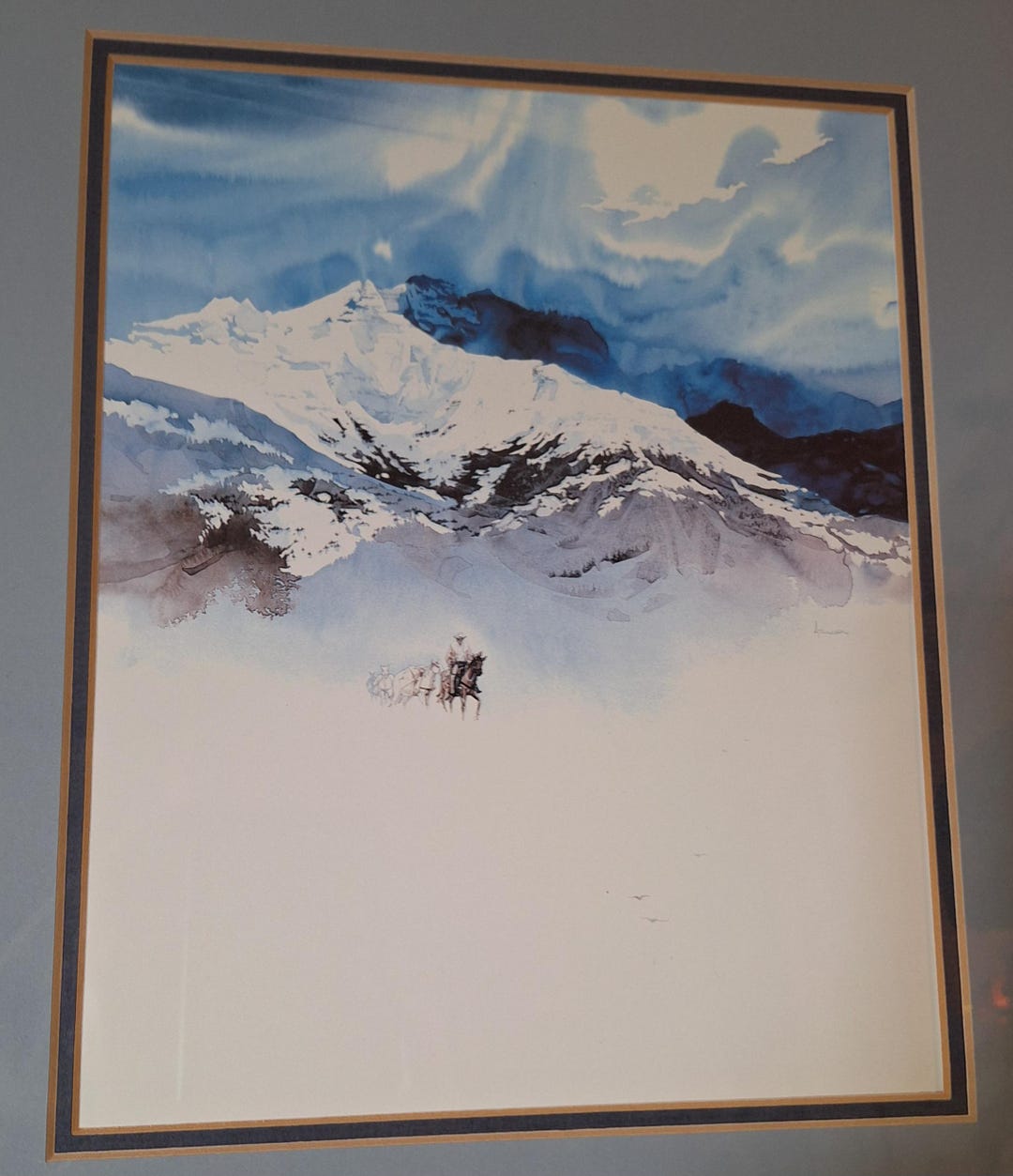Michael Atkinson Art Print Horse and Rider in Snow Framed and Matted 8 ...