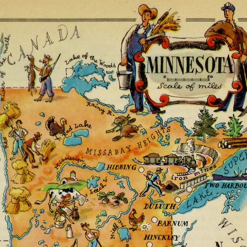 Minnesota Original Vintage Pictorial Map small/postcard Size | Etsy