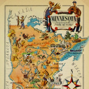 Minnesota Original Vintage Pictorial Map small/index Card Size - Etsy