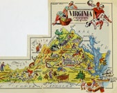 Virginia Original Vintage Pictorial Map Small/Postcard Size | Etsy