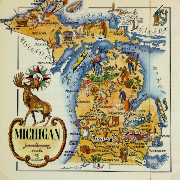 Michigan Map Art - Etsy