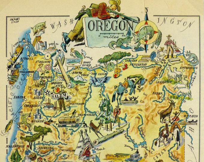 Oregon Original Vintage Pictorial Map small/index Card Size - Etsy