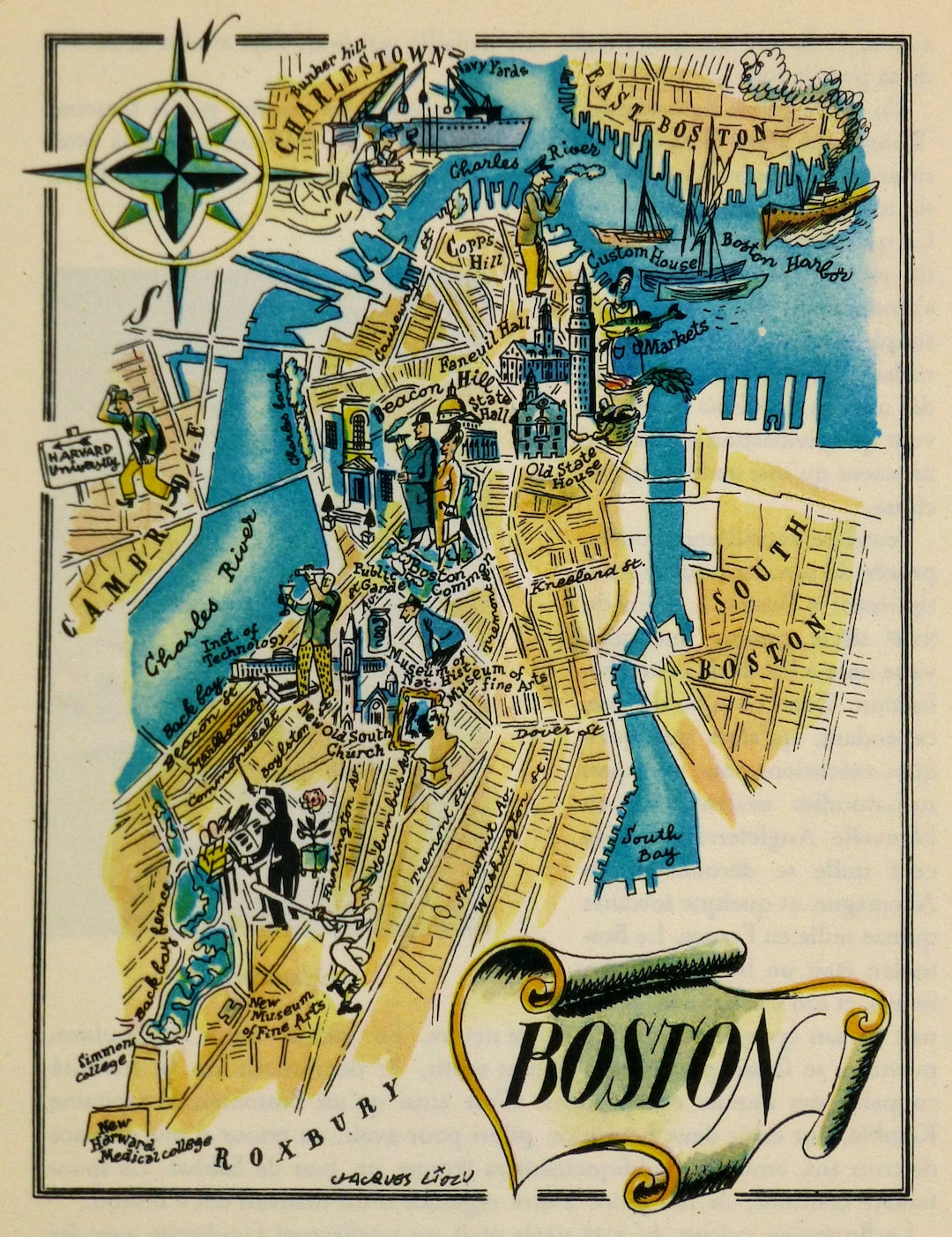 Boston Original Vintage Pictorial Map (small/index Card Size) - Etsy
