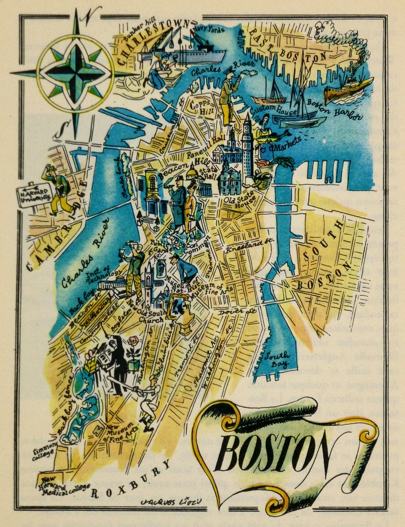Boston Original Vintage Pictorial Map (small/index Card Size) - Etsy