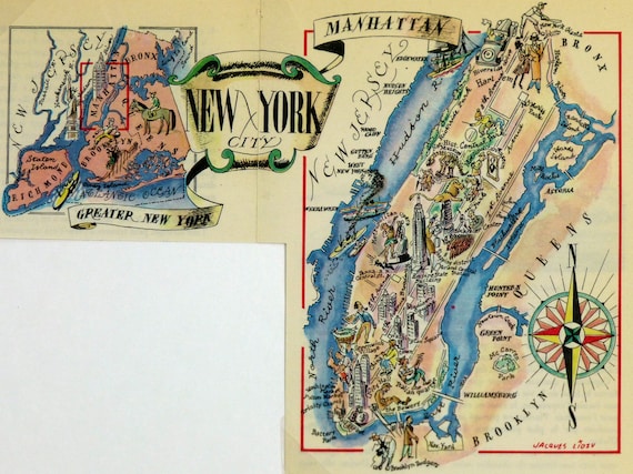 New York City NYC Original Vintage Pictorial Map | Etsy