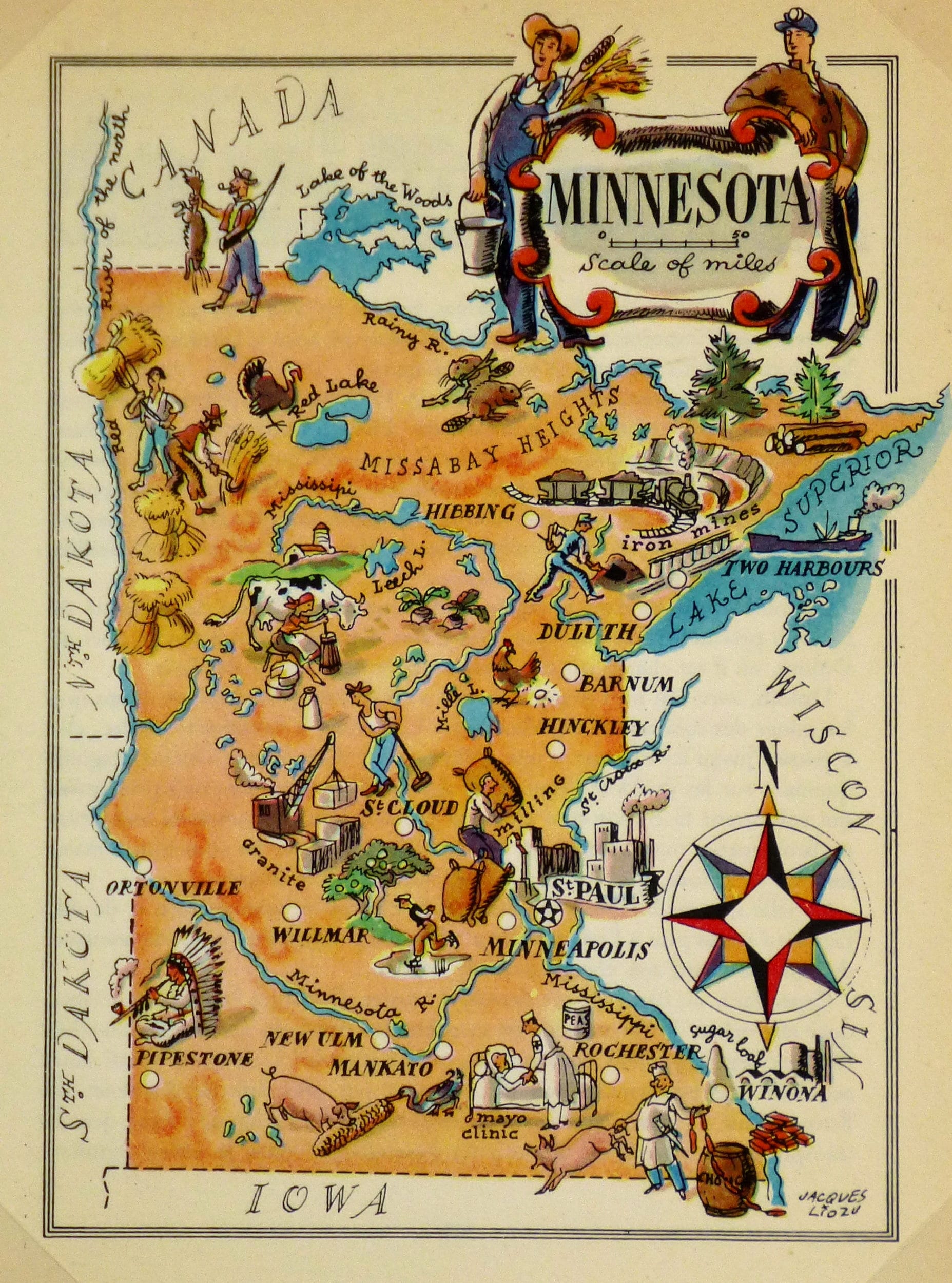 Minnesota Original Vintage Pictorial Map (small/index Card Size) - Etsy