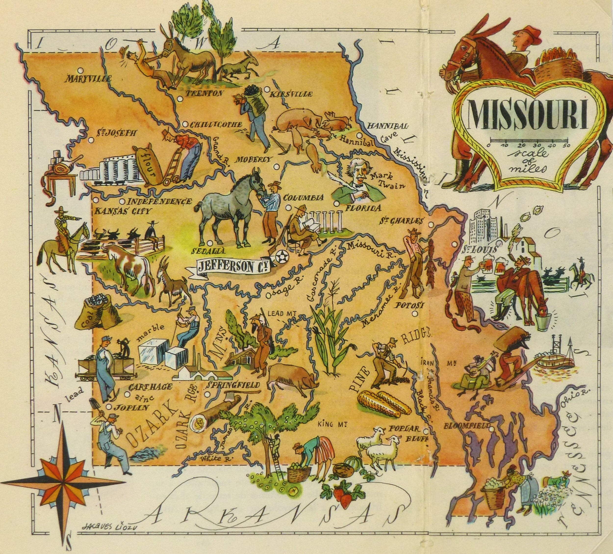 Missouri Original Vintage Pictorial Map (small/index Card Size) - Etsy