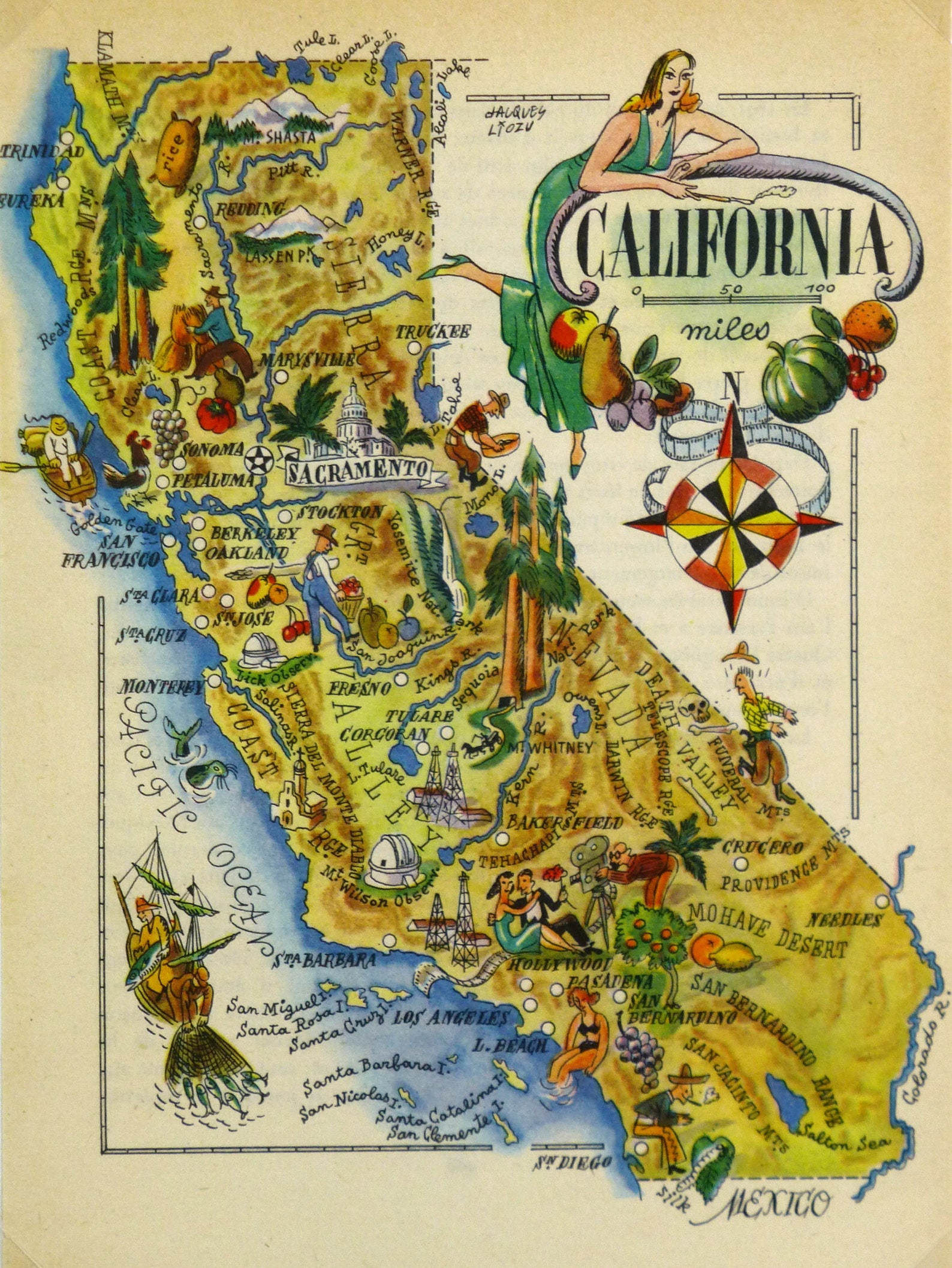 California Original Vintage Pictorial Map (small/index Card Size) - Etsy
