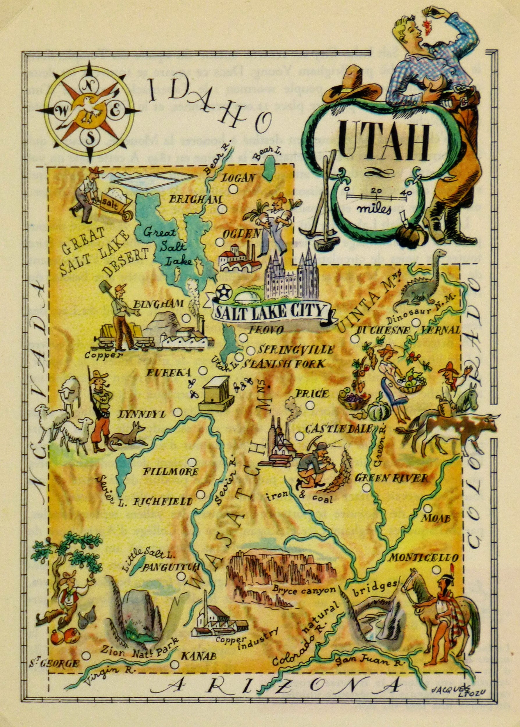 Utah Original Vintage Pictorial Map (small/index Card Size) - Etsy
