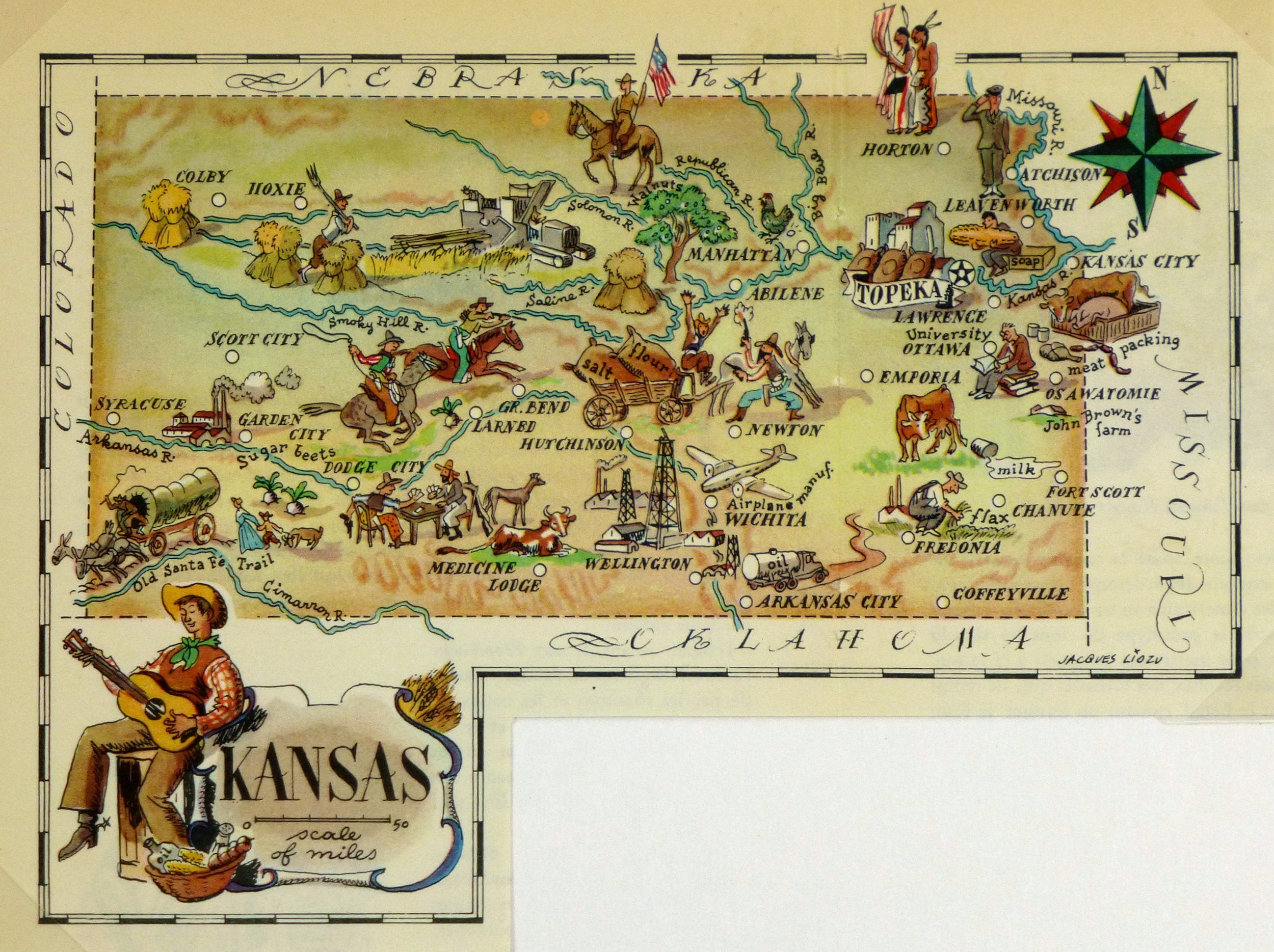 Kansas Original Vintage Pictorial Map (small/index Card Size) - Etsy