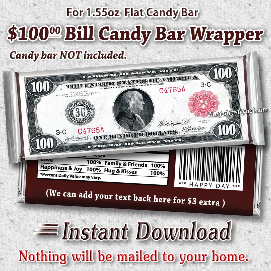 PRINTABLE Money Candy Bar Wrappers Chocolate Instant Download Cash ...