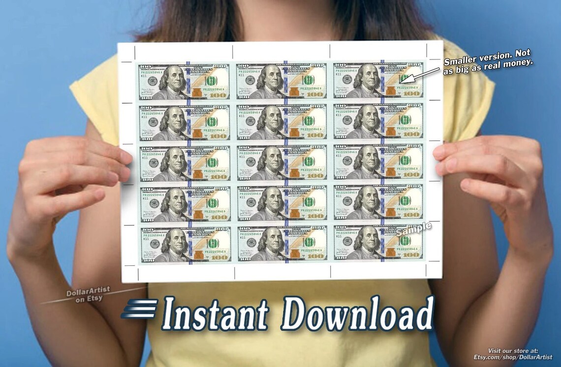 Printable SMALL Money Sheets With Cut Marks 15-per-page Dollar - Etsy