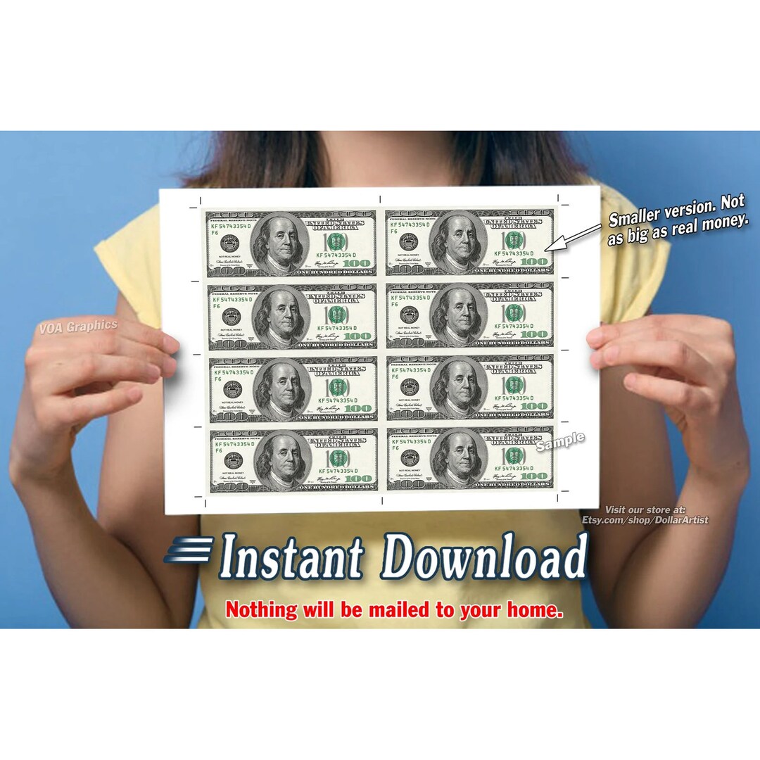 Printable SMALL Money Sheets With Cut Marks 8-per-page Cash Dollar ...
