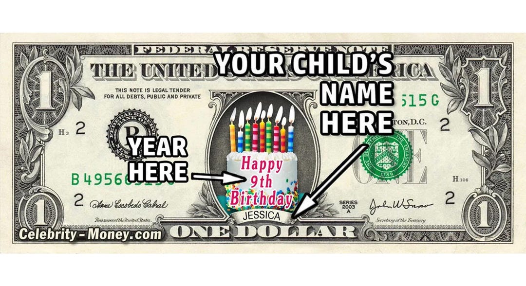 Personalized BIRTHDAY Dollar With Your Child's Name & Year Cash Gift ...
