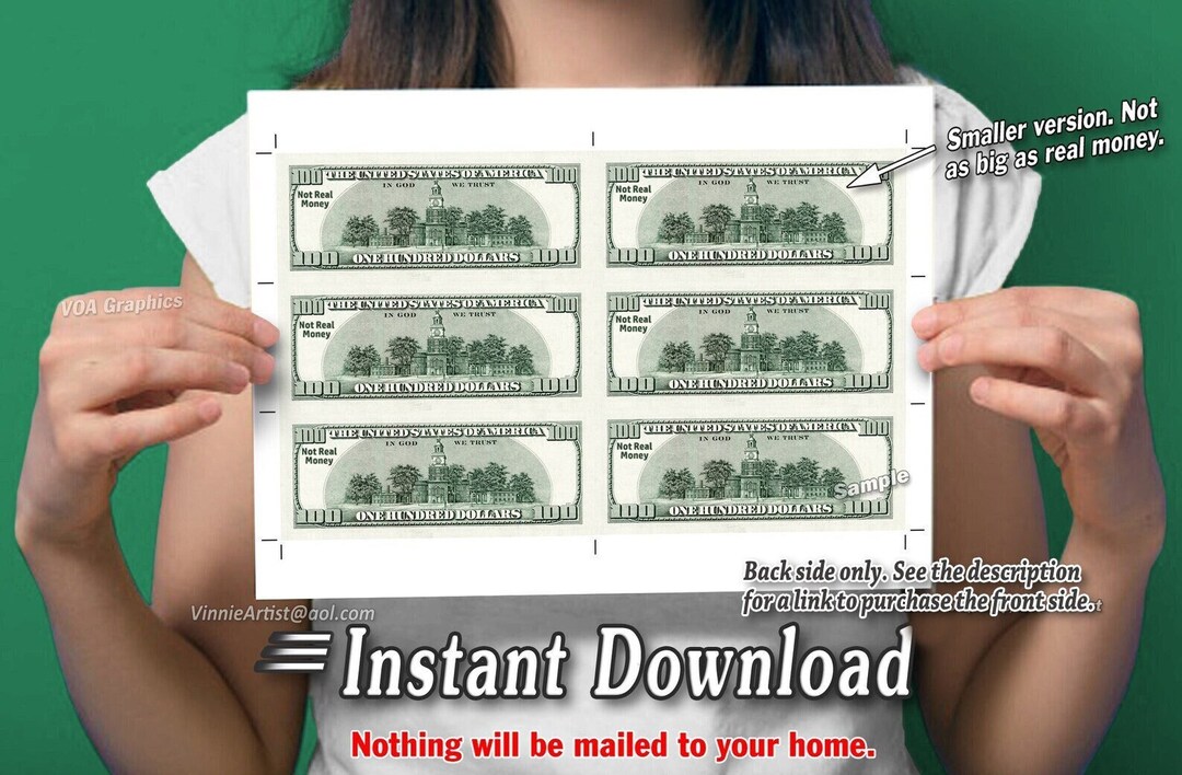 Printable SMALL Money Sheets With Cut Marks 6-per-page Cash Dollar ...