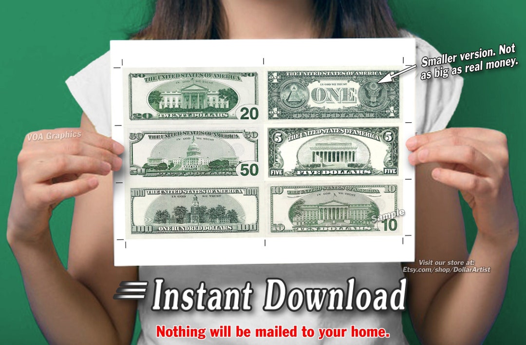 Printable SMALL Money Sheets With Cut Marks 6-per-page Cash Dollar ...