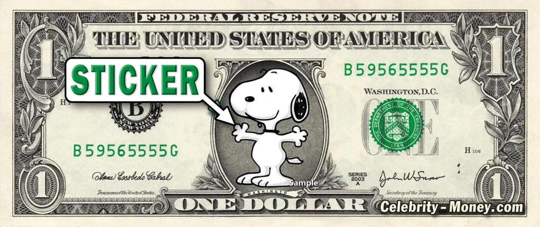 Snoopy on a REAL Dollar Bill Happy Charlie Brown Cash Money Novelty ...