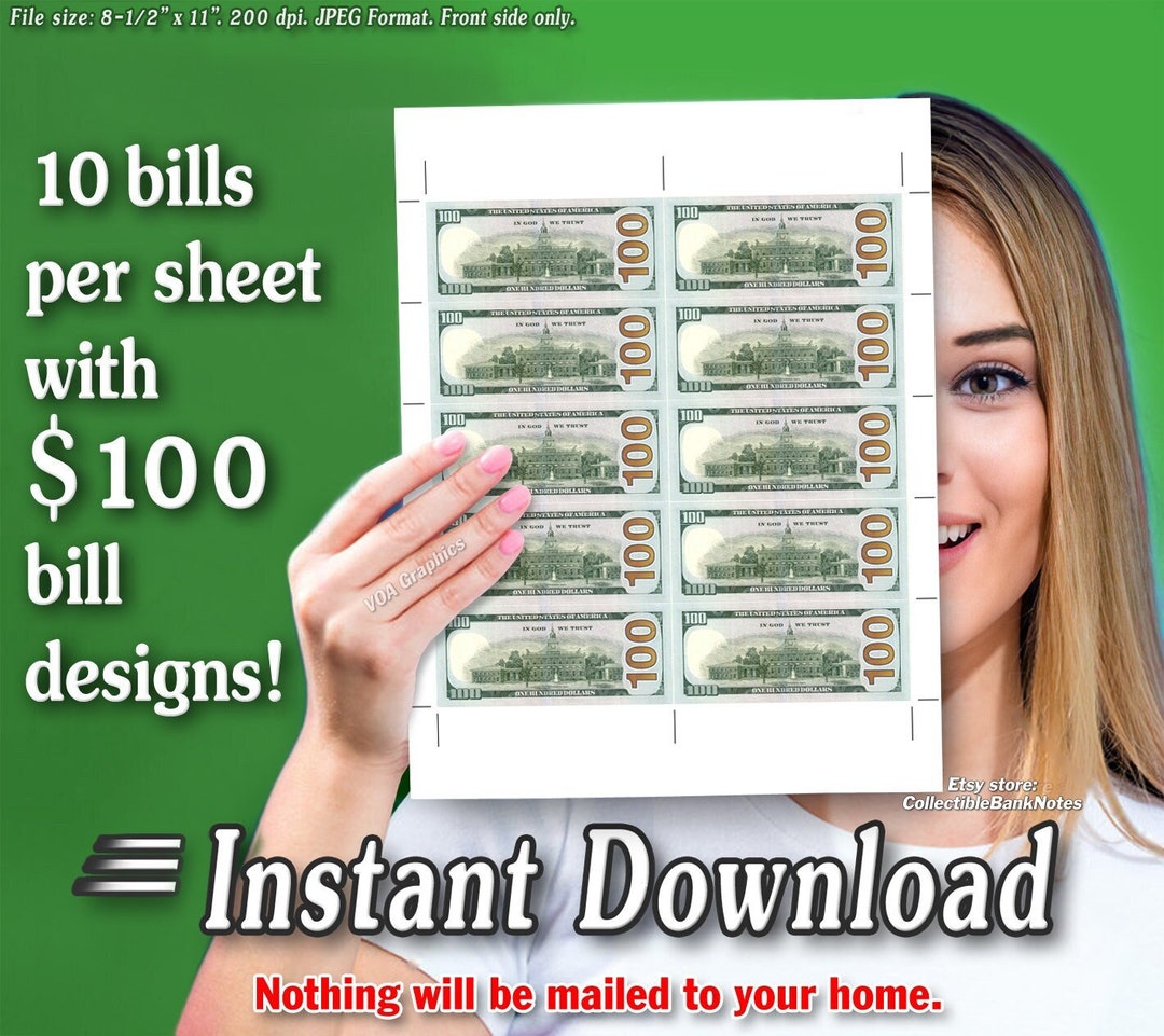 Printable SMALL Money Sheets With Cut Marks 10-per-page Cash Dollar ...