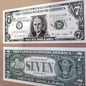 Lucky 7 Dollar Bill FAKE MONEY Novelty Currency Play Seven 7th Birthday ...