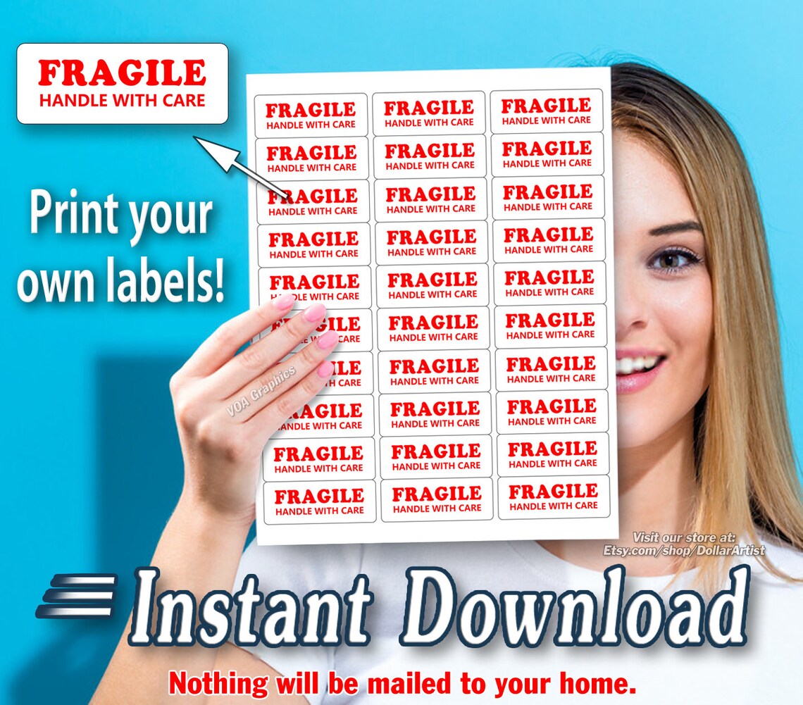 Printable FRAGILE Sticker Template for Your 30-per-page Label | Etsy