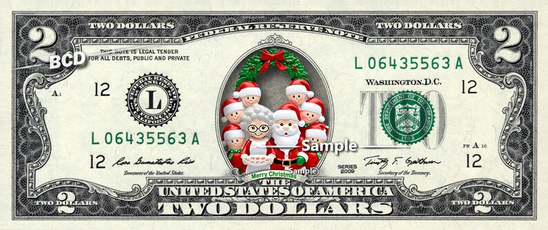 Santa Claus on a REAL Dollar Bill Mrs Elves Elf Christmas Cash - Etsy