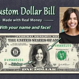 Your FACE & NAME on REAL Dollar Bill - Money Art Gift - Personalized ...