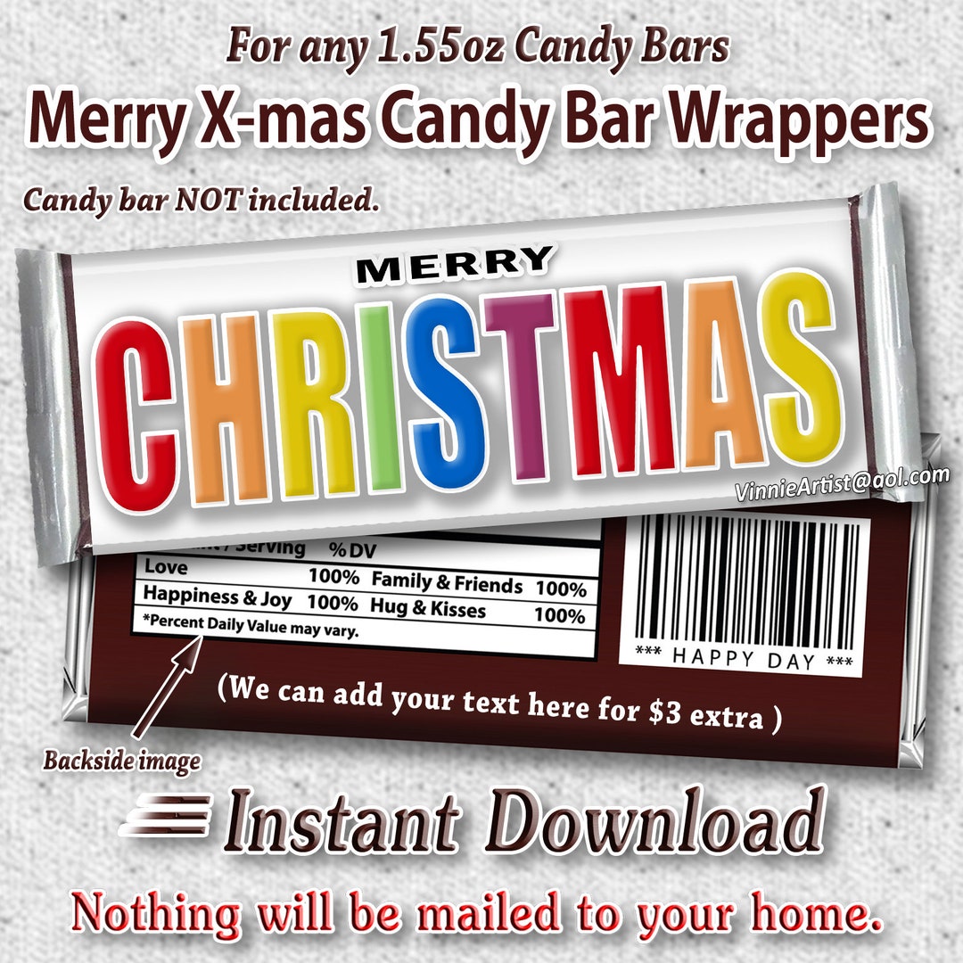 PRINTABLE Merry Christmas Candy Bar Wrappers Chocolate Rainbow Food ...