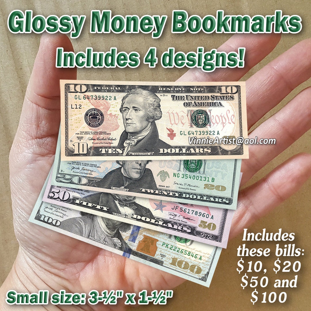 4x Small Glossy BOOKMARKS Money Dollar Bills Tiny Mini Small Cash Book ...