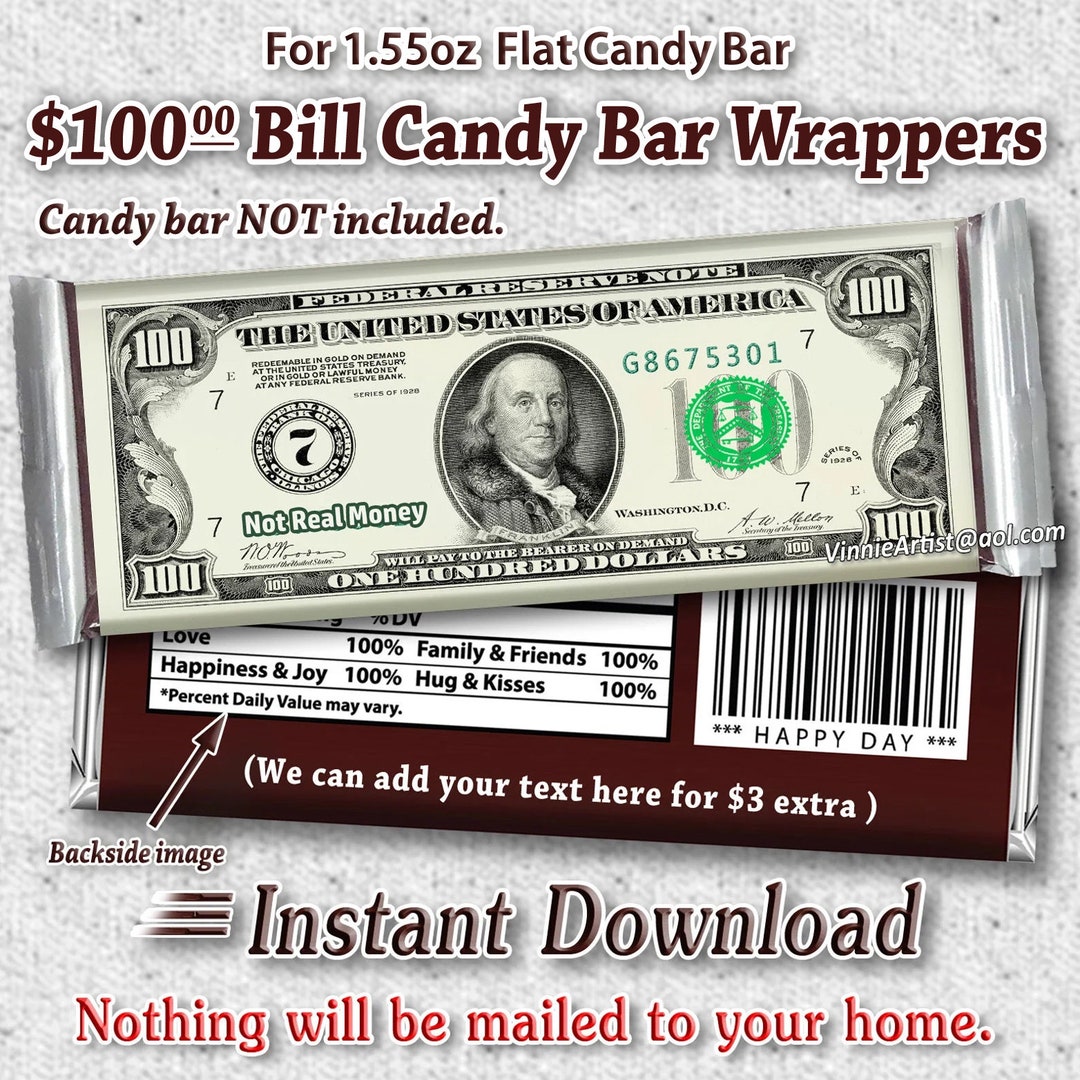 PRINTABLE Money Candy Bar Wrappers Chocolate Instant Download Cash ...