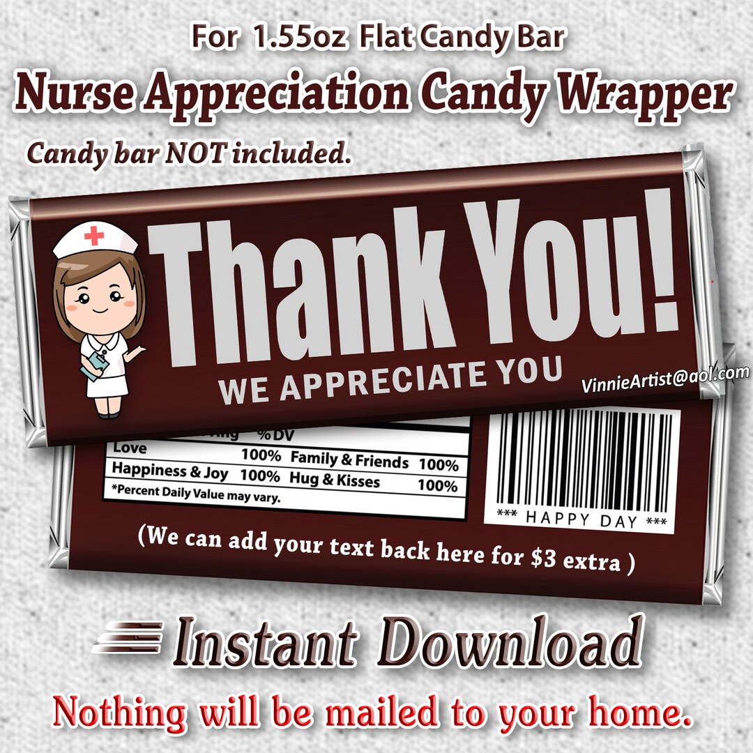 PRINTABLE Thank You Nurse Doctor Medical Candy Bar Wrappers Chocolate ...