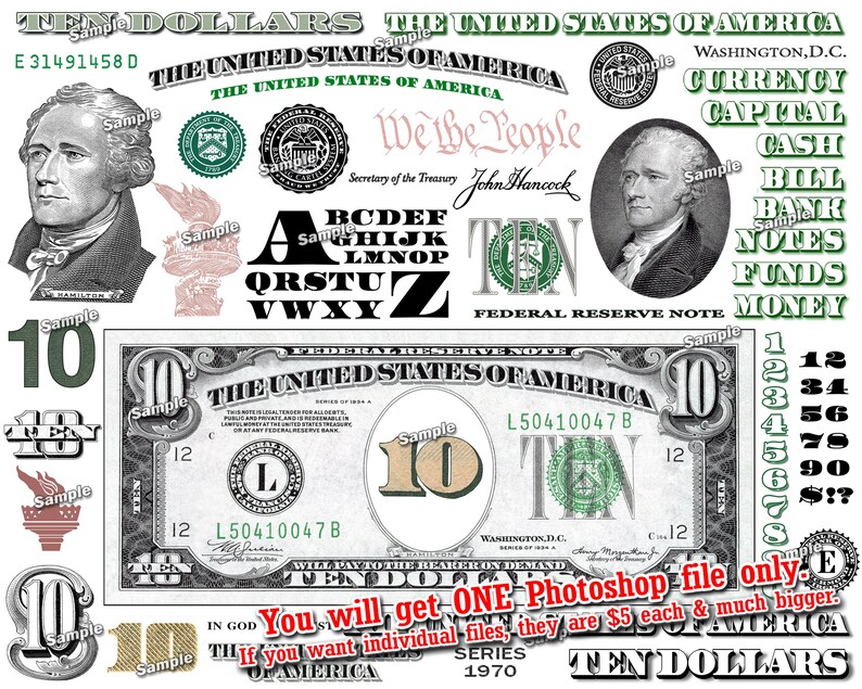 Ten Dollar Bill Design Images Photoshop Transparent File PNG - Etsy