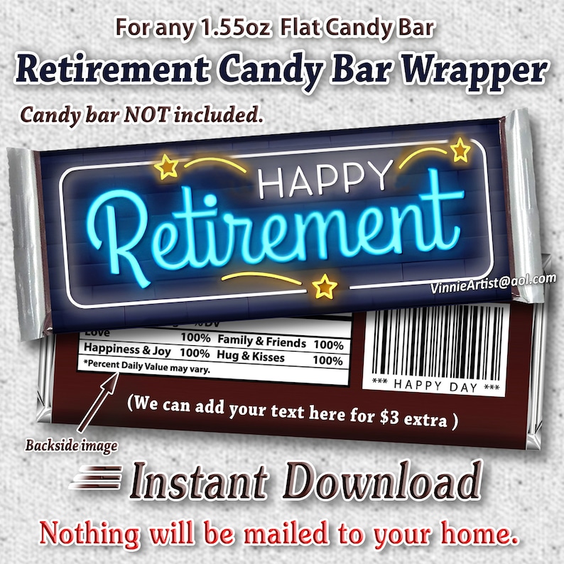 PRINTABLE Happy Retirement Candy Bar Wrappers Chocolate Instant ...