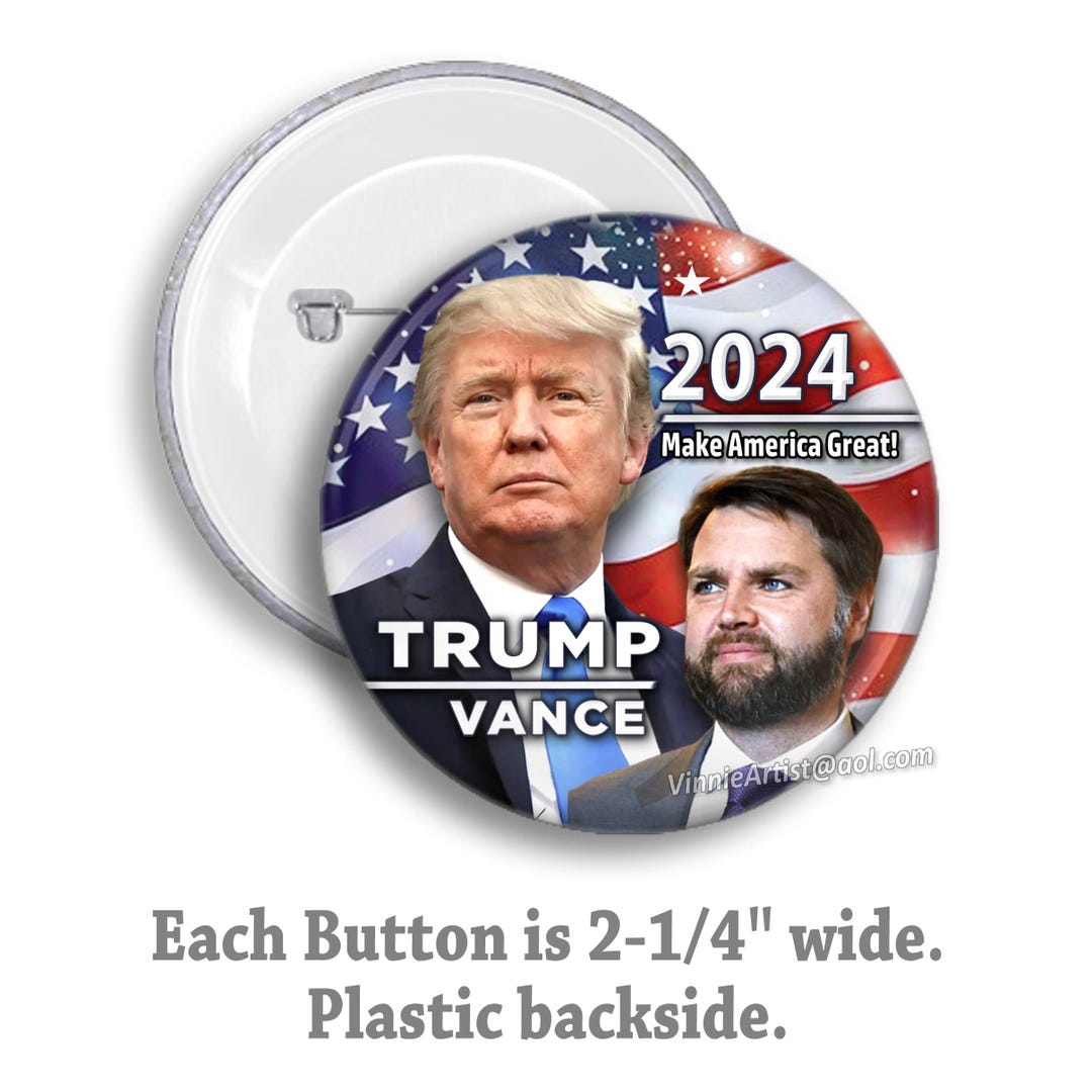 Donald Trump & JD Vance 2024 MAGA Button, Political Button, Trump for ...