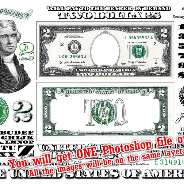 Two Dollar Bills - Etsy