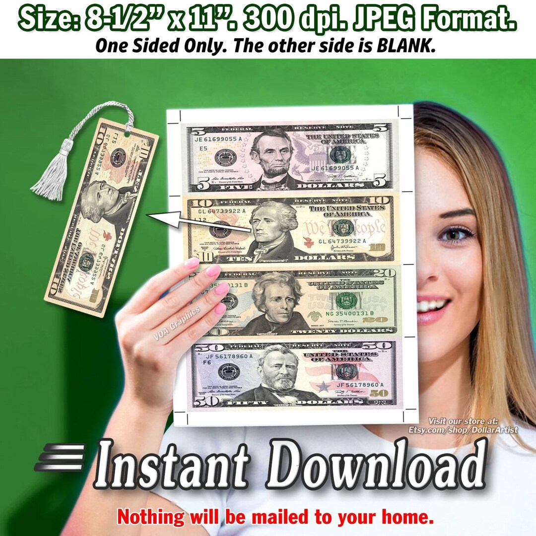 Printable BOOKMARKERS With Money Background Images With Cut Marks 5 10 ...