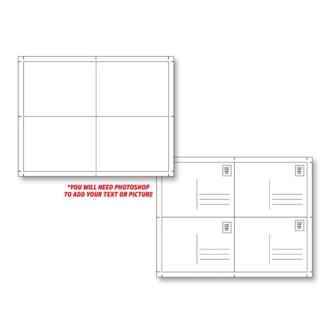 POSTCARD TEMPLATE Photoshop PNG File Back & Front 4-per-page Cut Marks ...